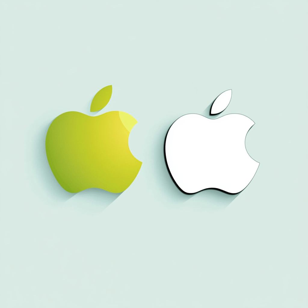 애플 로고와 안드로이드 로고가 나란히 배치된 이미지, 두 로고는 각각의 상징적인 색상으로 표현되며, 깨끗하고 현대적인 배경 위에 ...