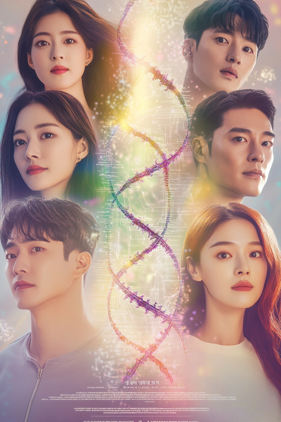 밝고 희망적인 드라마 포스터 다섯 명의 다양한 캐릭터남자 세 명 여자 두 명가 원형으로 배열되어 있으며 각 캐릭터는 바깥쪽을 바라보며 사려 깊은 표정을 짓고