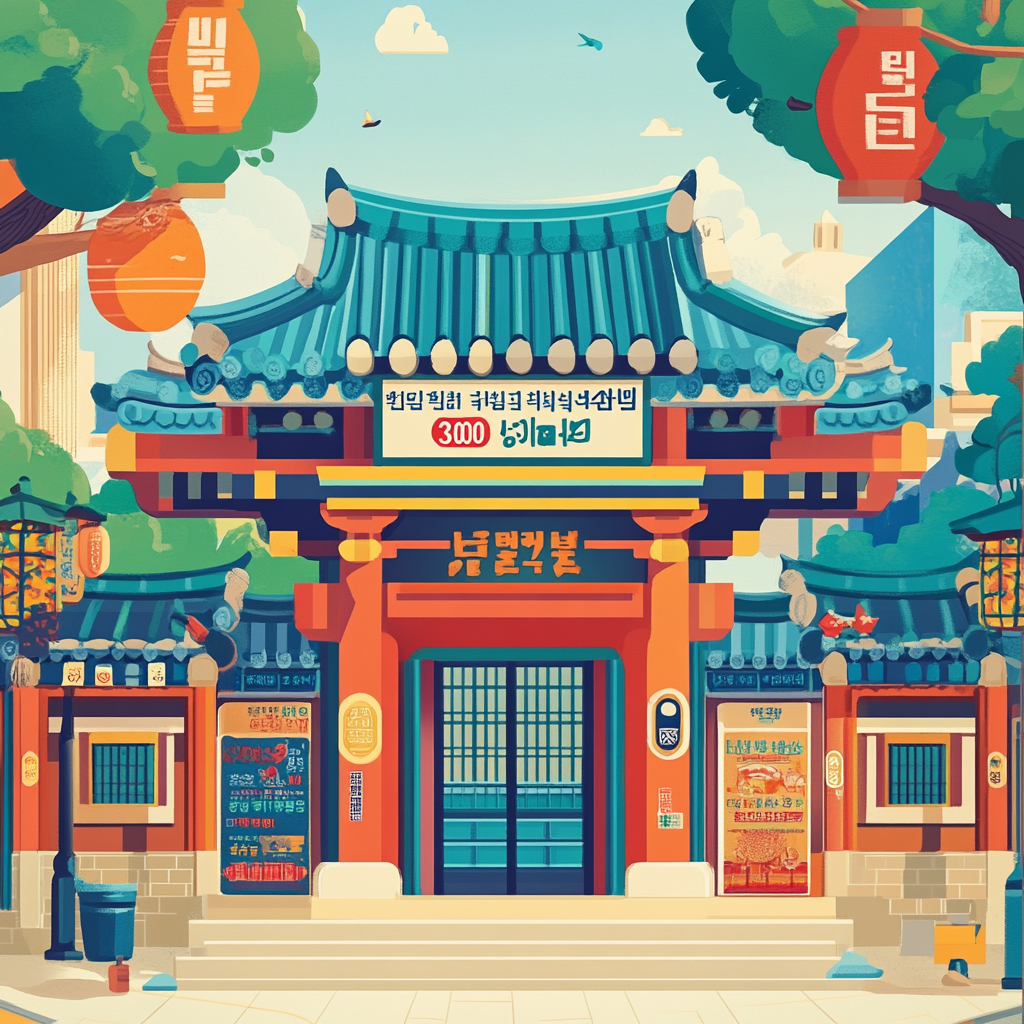 3000원 짜리 에나멜 뱃지를 홍보하는 포스터 디자인 화려한 색상과 매력적인 그래픽 요소를 사용하여 뱃지의 특징과 디자인을 강조 한국의 전통적인 요소와 현대적인 감각을